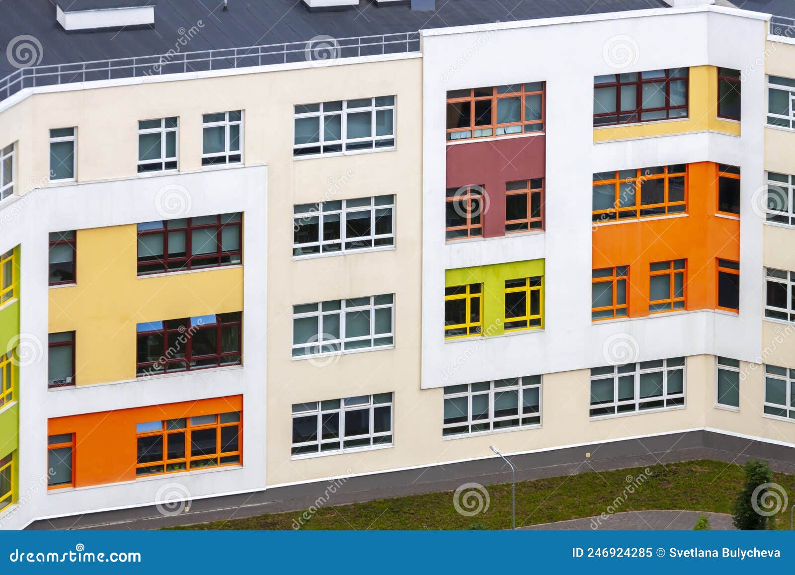 Elementary School Building Facade with Wide Large Windows Exterior ...