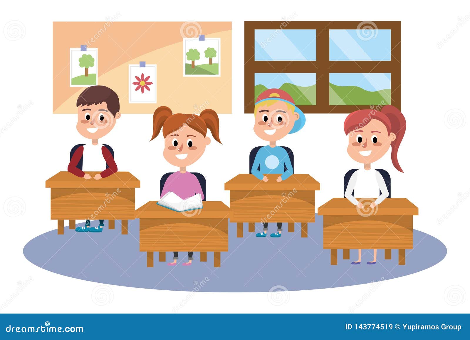 Elementary school cartoon stock vector. Illustration of learn - 143774519