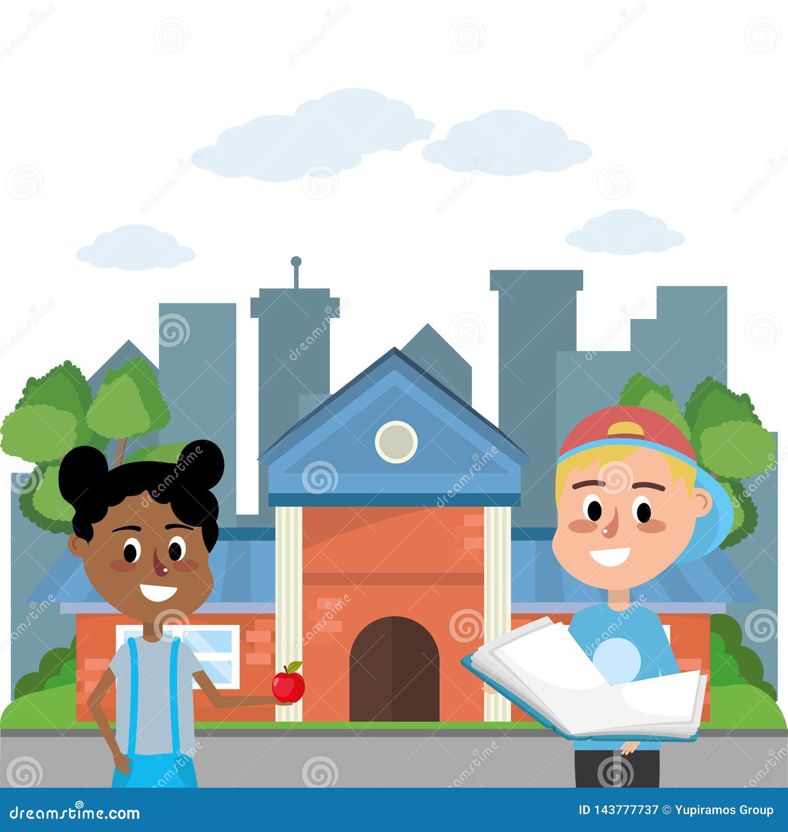 Elementary school cartoon stock vector. Illustration of cartoon - 143777737