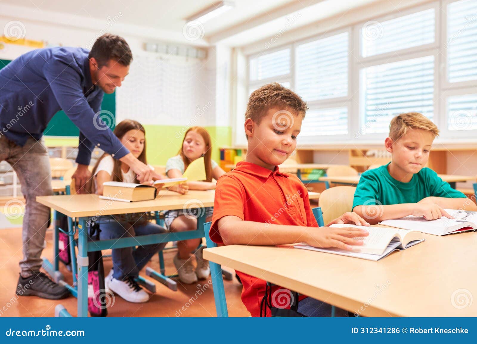 Elementary School Children Studying in Class Stock Photo - Image of ...