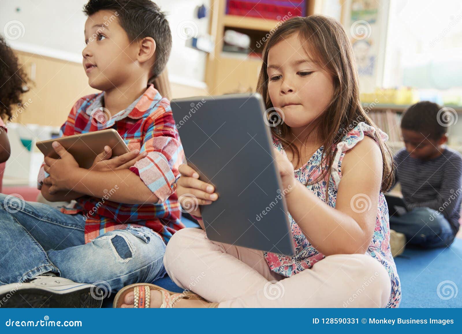 Elementary School Class Using Tablet Computers, Close Up Stock Image ...