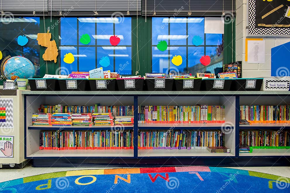Elementary School Classroom Bookshelf Stock Image - Image of reading ...