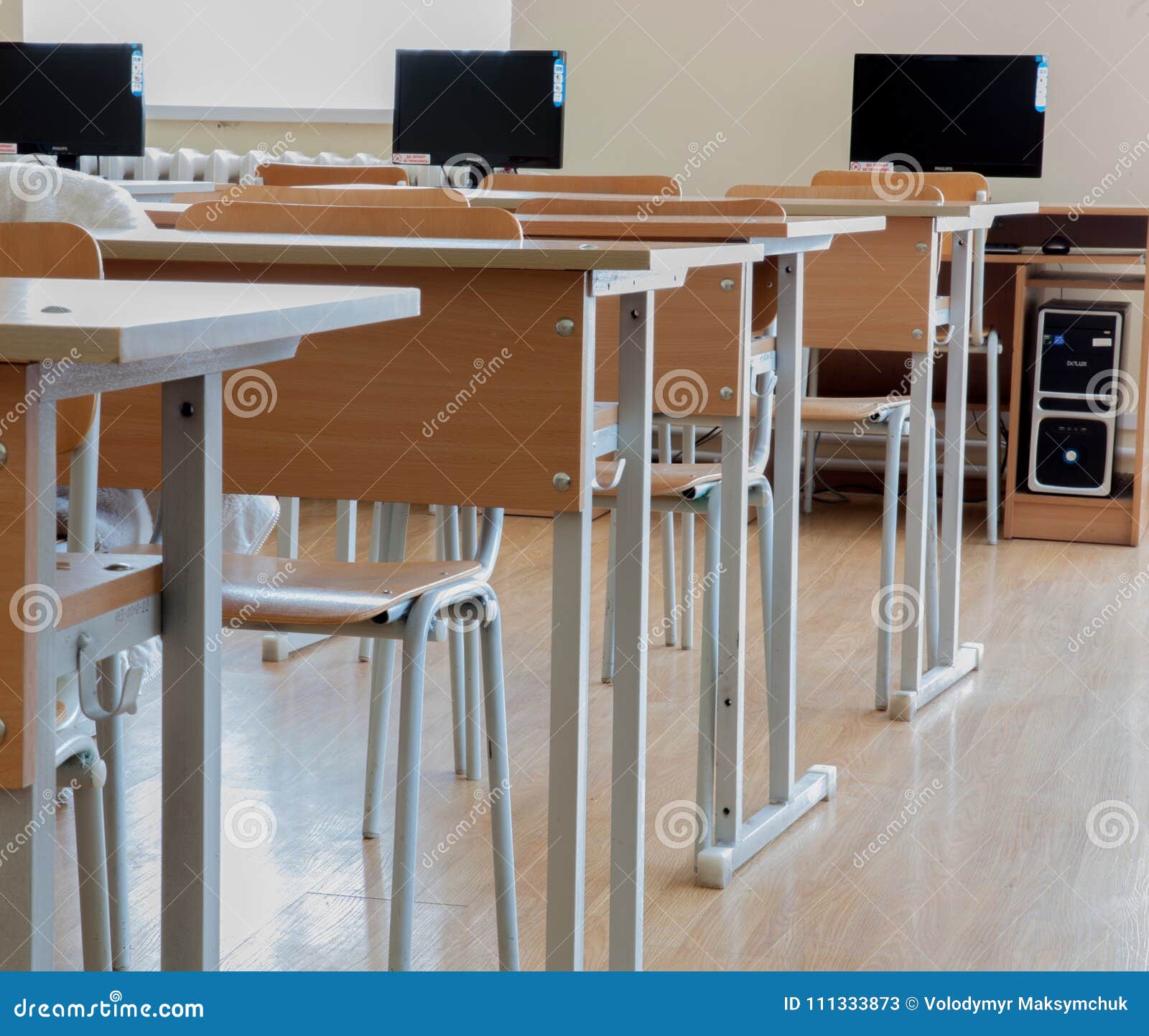 Elementary School Classroom in Ukraine, School Desks in the Computer ...