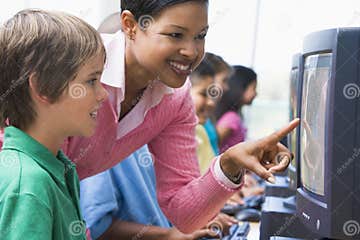 Elementary School Computer Class Stock Photo - Image of lesson ...