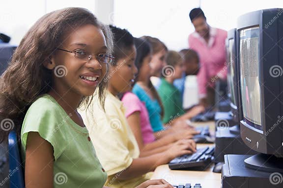 Elementary School Computer Class Stock Image - Image of information ...