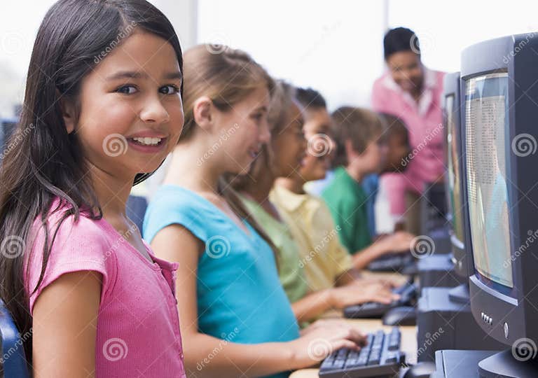 Elementary School Computer Class Stock Image - Image of computer ...