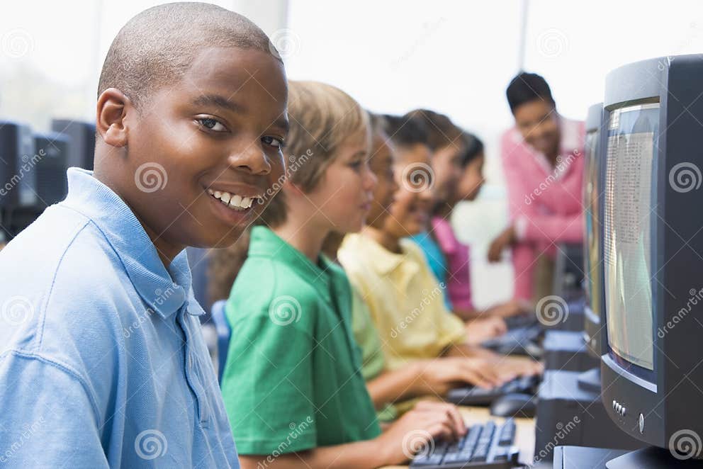 Elementary School Computer Class Stock Image - Image of elementary ...