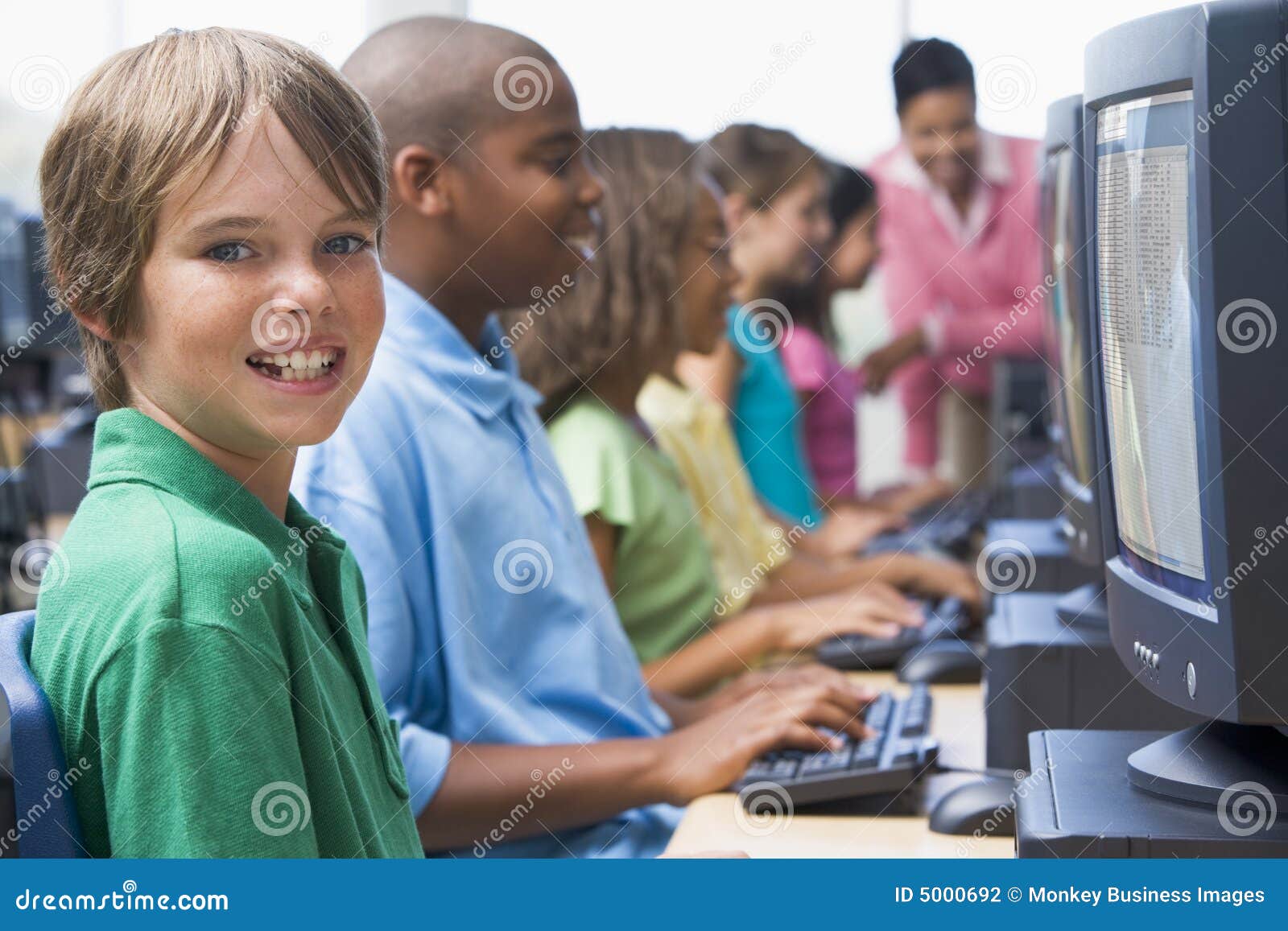 Elementary School Computer Class Stock Photo - Image of colour, grade ...