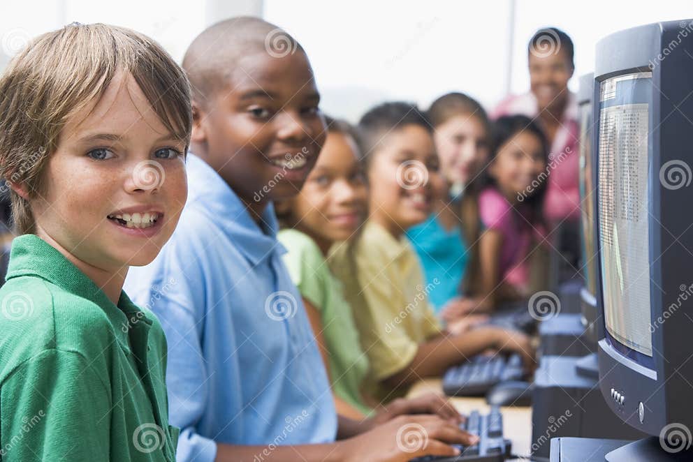 Elementary School Computer Class Stock Photo - Image of asian, children ...