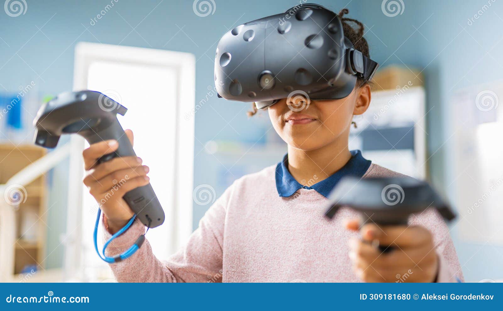 Elementary School Computer Science Class: Cute Girl Wearing Augmented ...