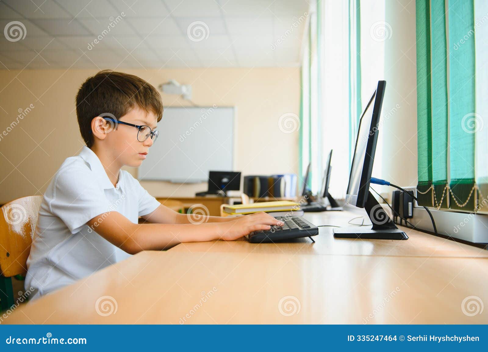 Elementary School Computer Science Classroom, Smart Little Schoolboy ...