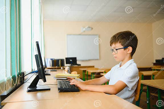 Elementary School Computer Science Classroom, Smart Little Schoolboy ...