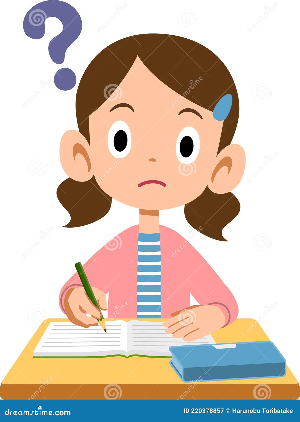 Elementary School Girl Having Doubts during Class Stock Vector ...