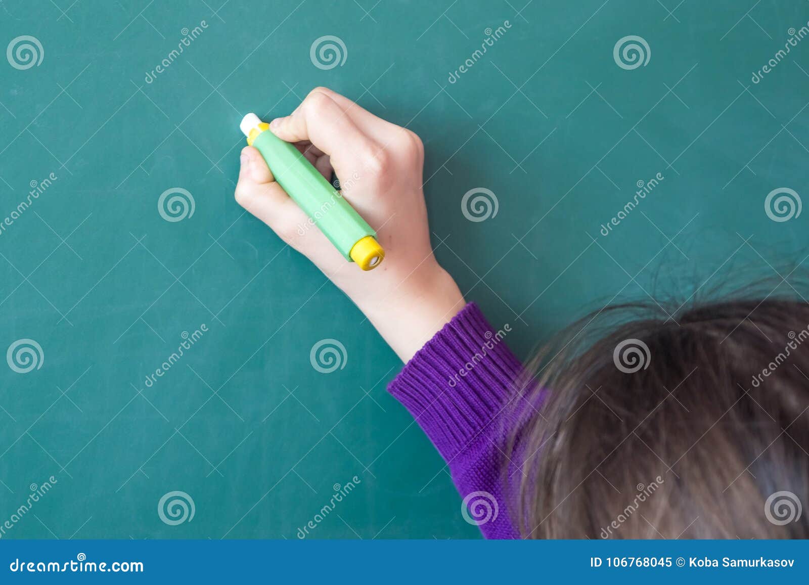 Elementary School Girl Writing Problem on the Board Stock Image - Image ...