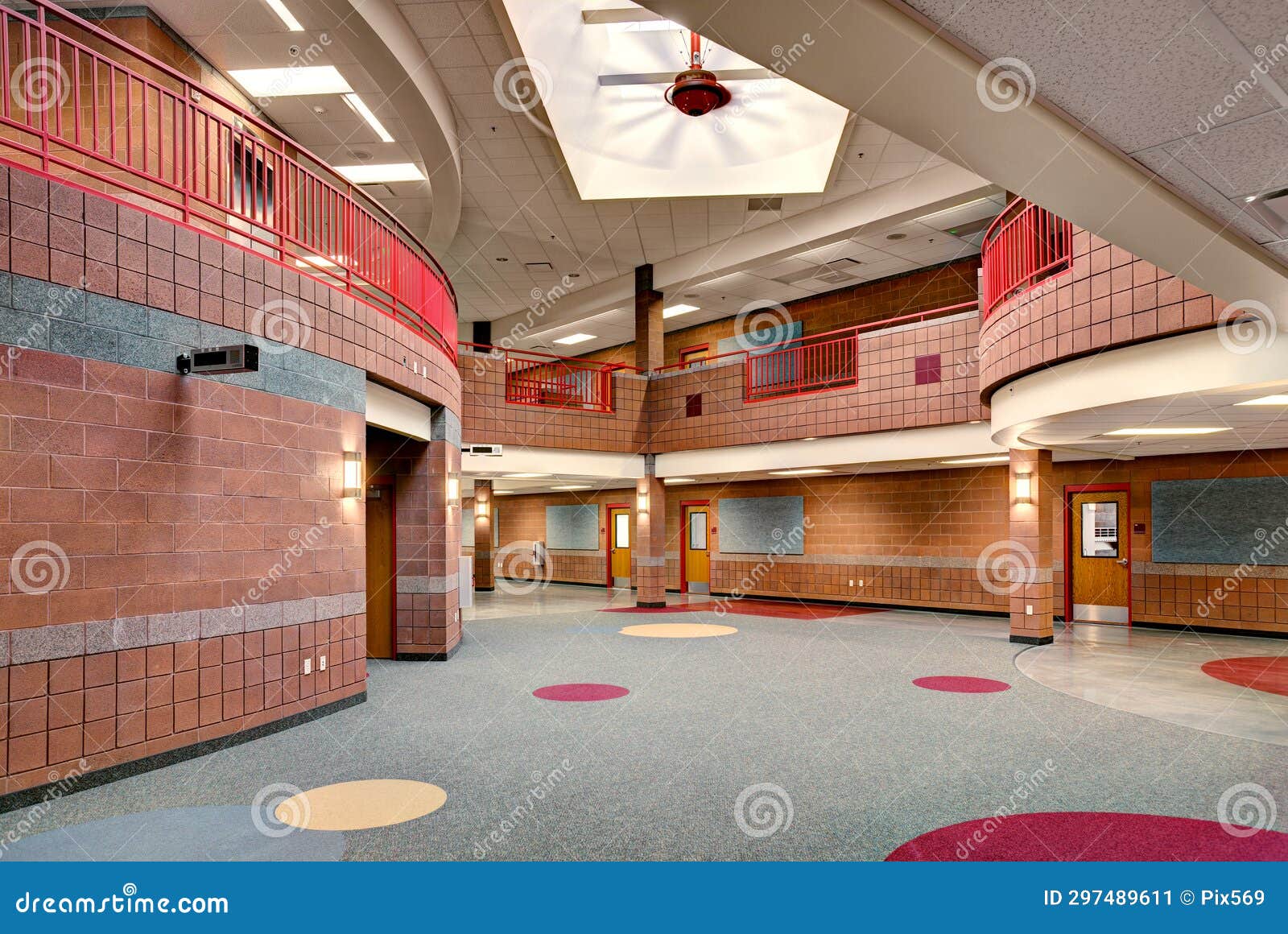 Elementary School Hallway with Exit Doors Stock Image - Image of ...