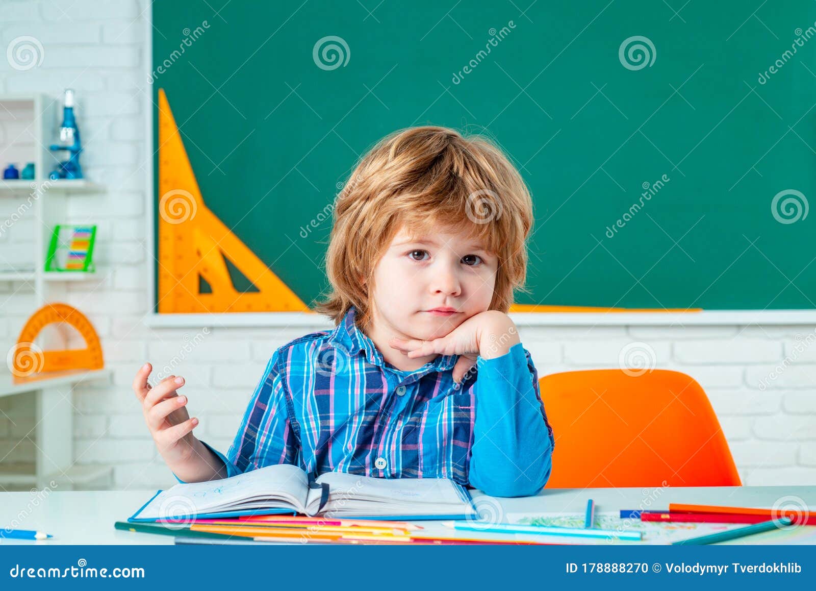 Elementary School. Individual Teaching. Cute Little Preschool Kid Boy ...