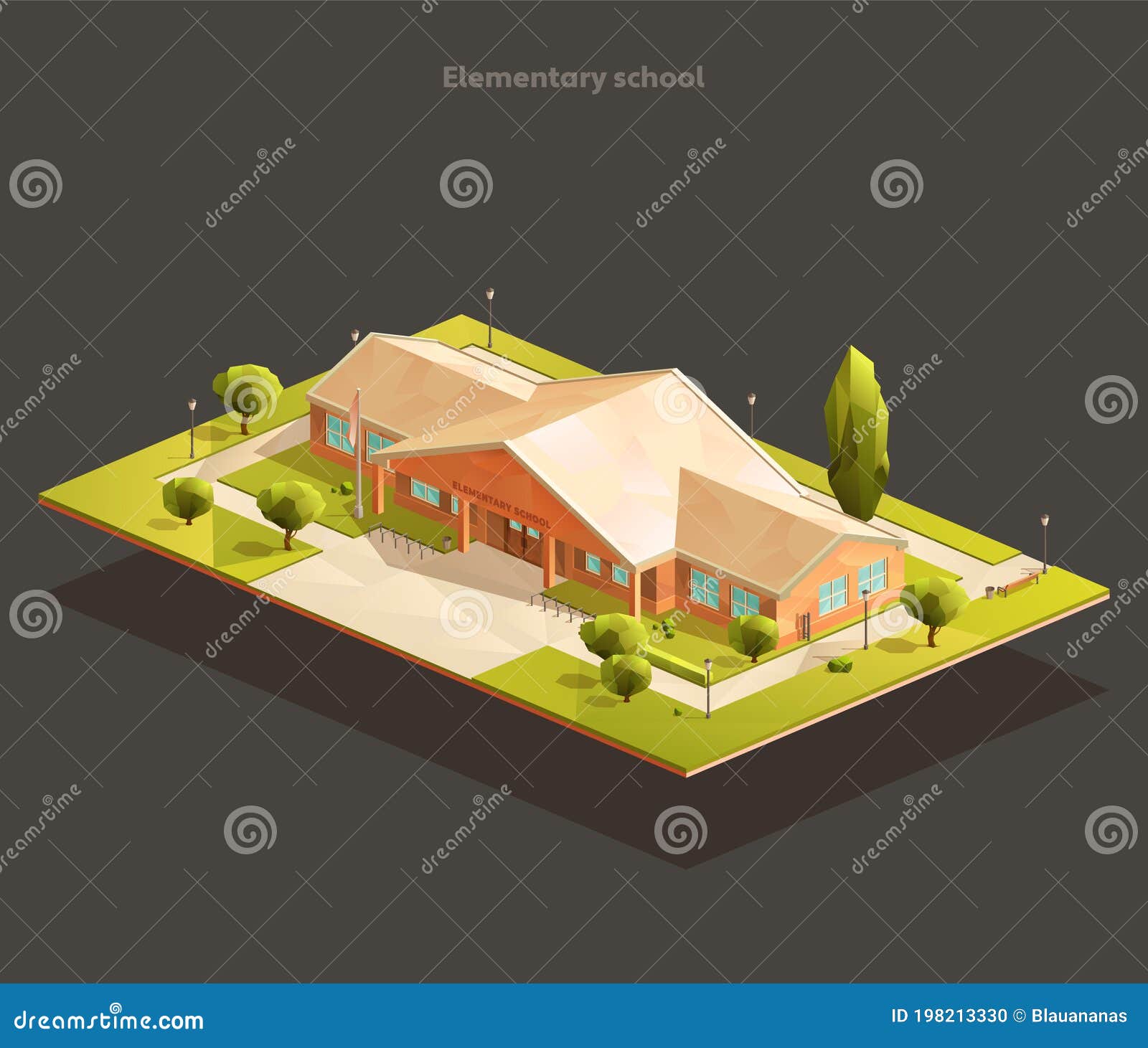 Elementary School Isometric Illustration Stock Vector - Illustration of ...