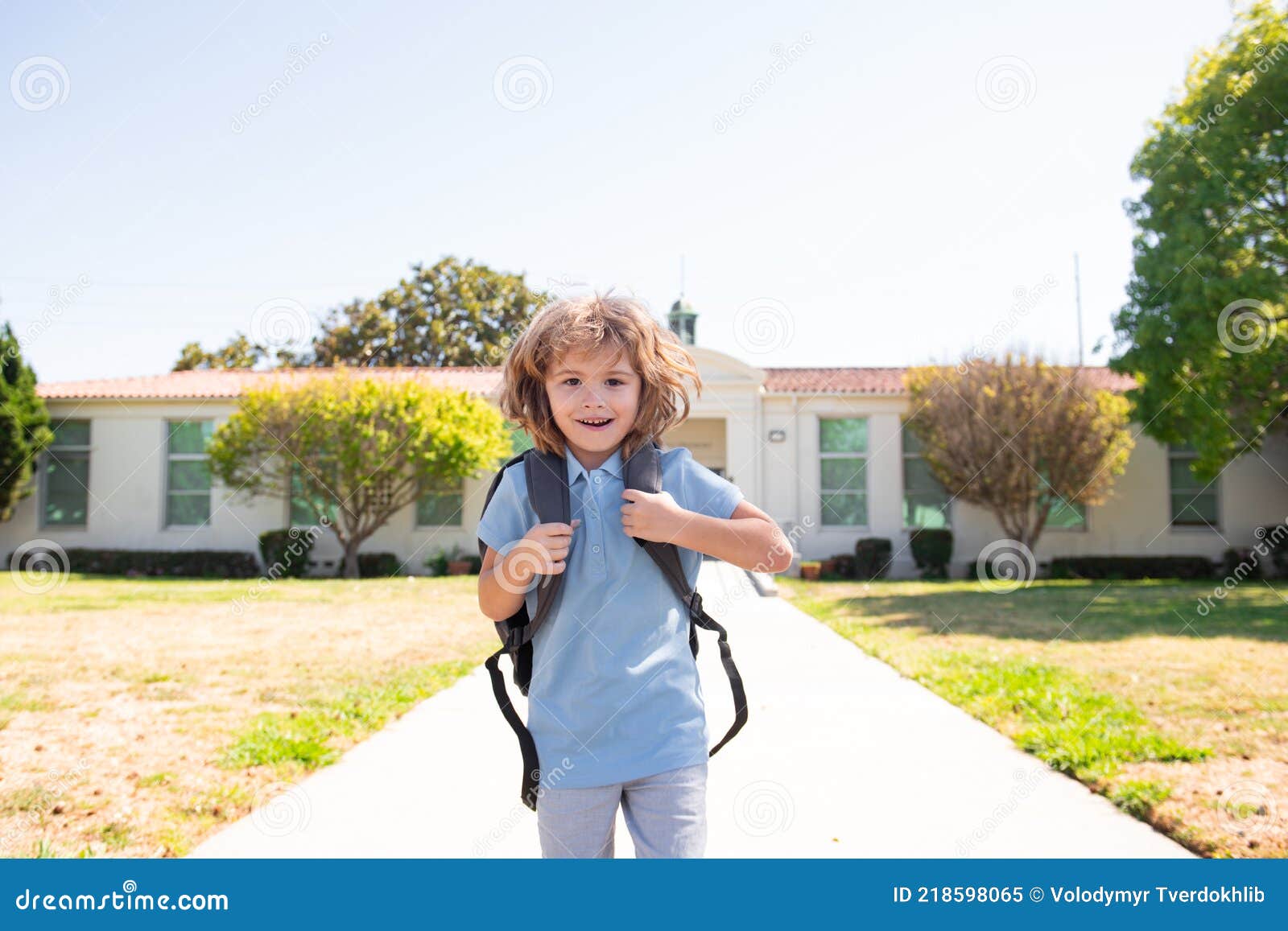 Elementary School Kid Running at School. Kids Education Concept. Stock ...