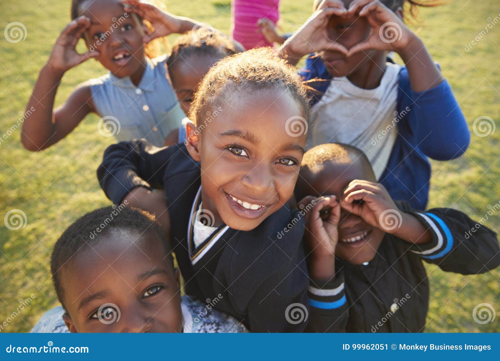 Elementary School Kids Having Fun Outdoors, High Angle Stock Image ...