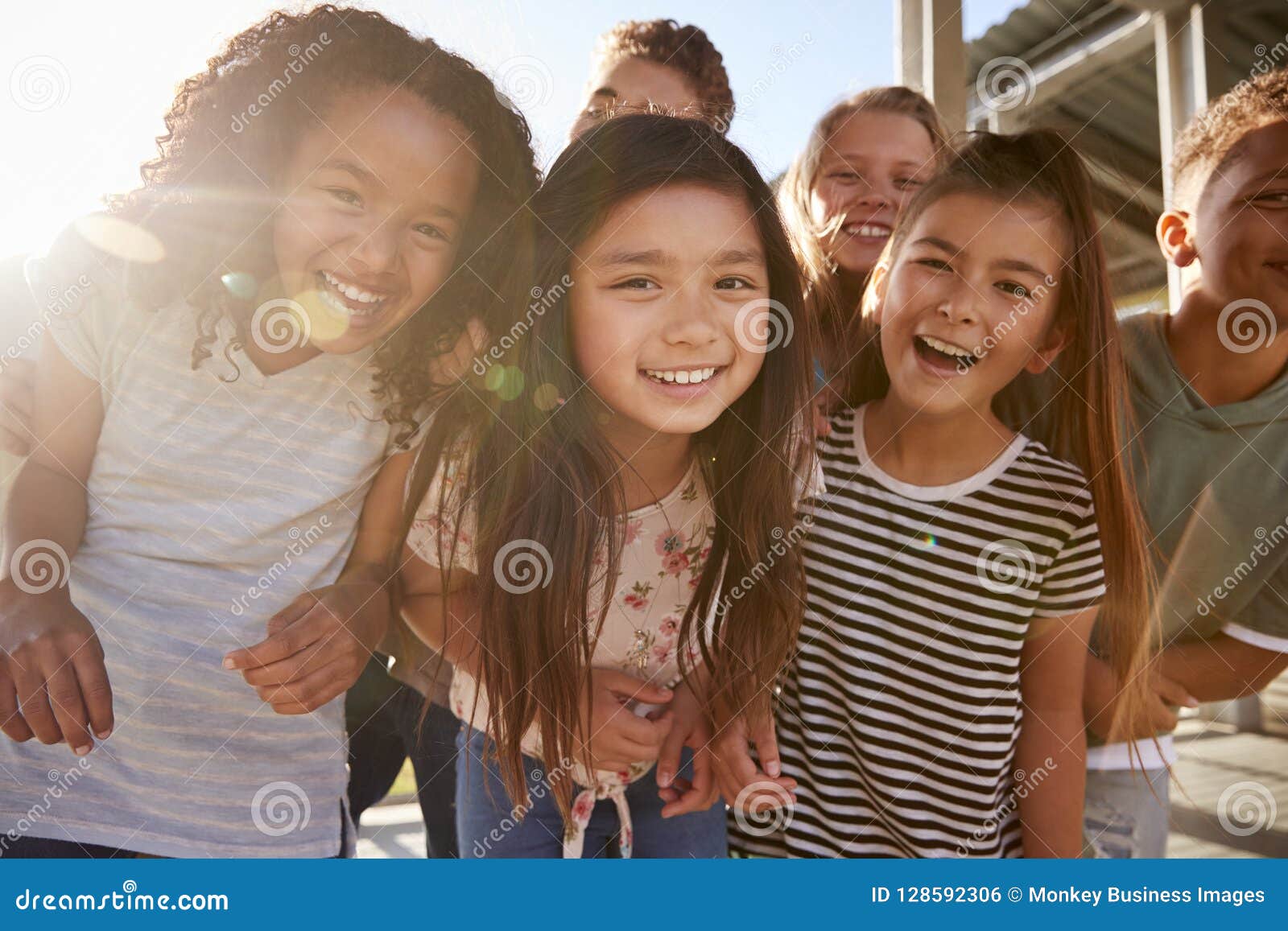 Elementary School Kids Smiling To Camera at Break Time Stock Photo ...