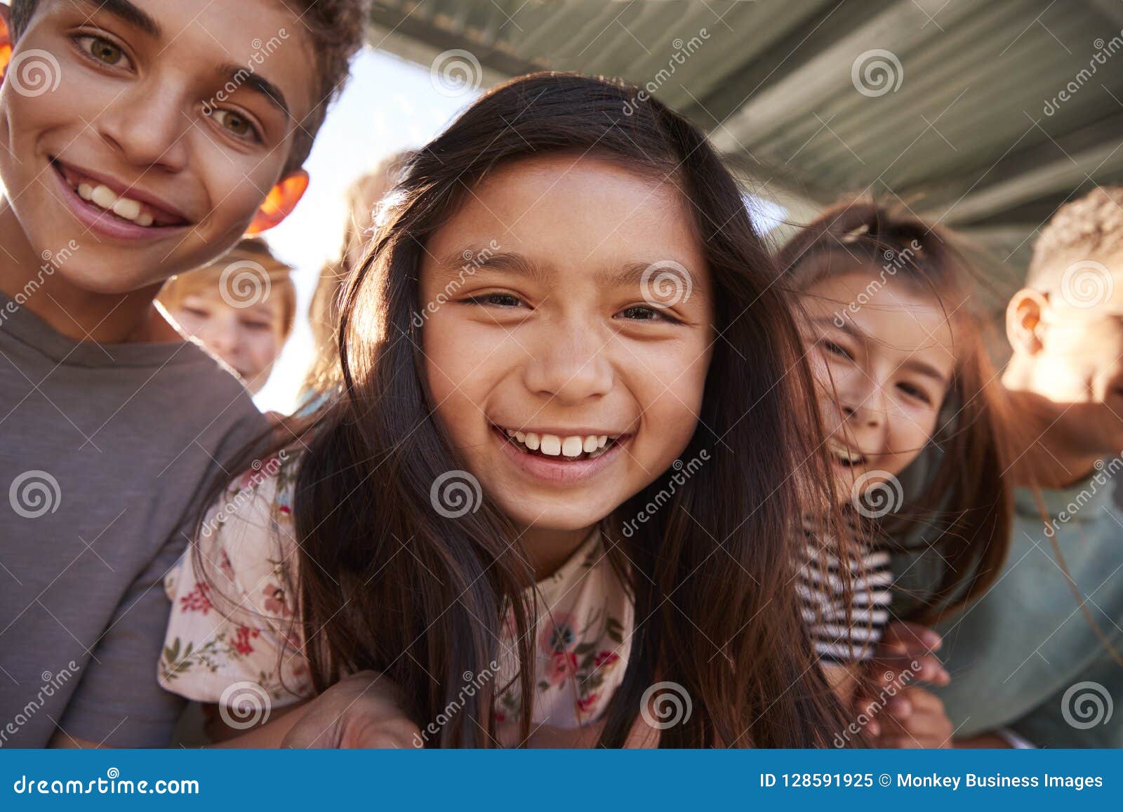 Elementary School Kids Smiling To Camera, Close Up Stock Image - Image ...