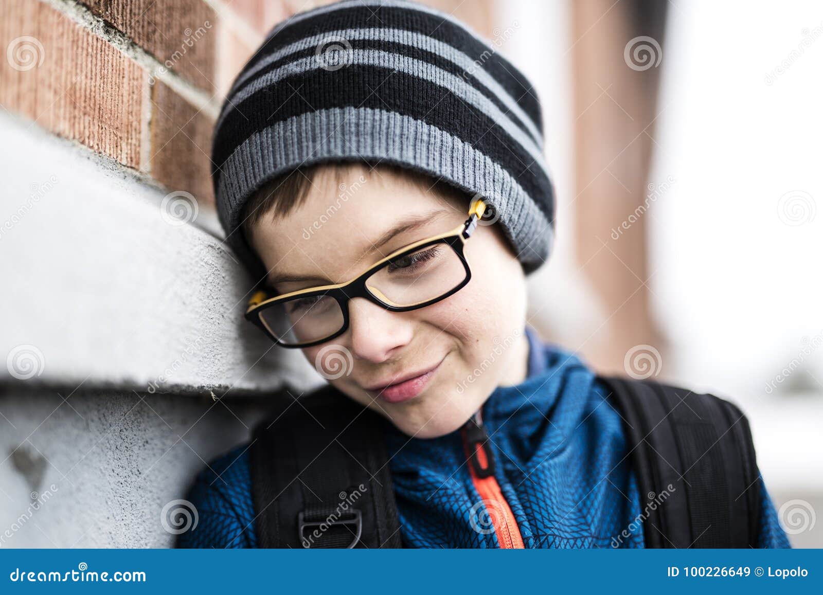 Elementary School Pupil Outside with Rucksack Stock Image - Image of ...