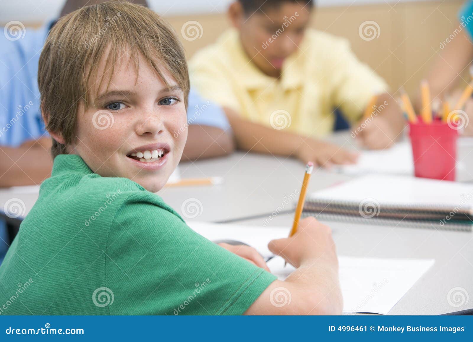 Elementary School Pupil Writing Stock Image - Image of child, color ...