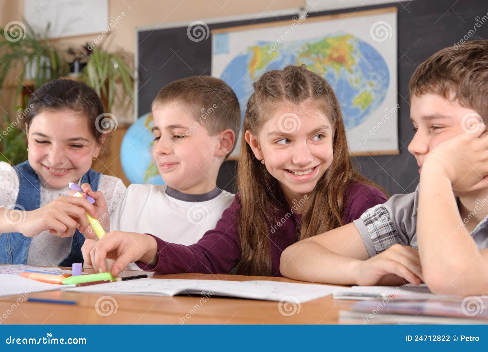 Elementary school pupils stock photo. Image of blackboard - 24712822