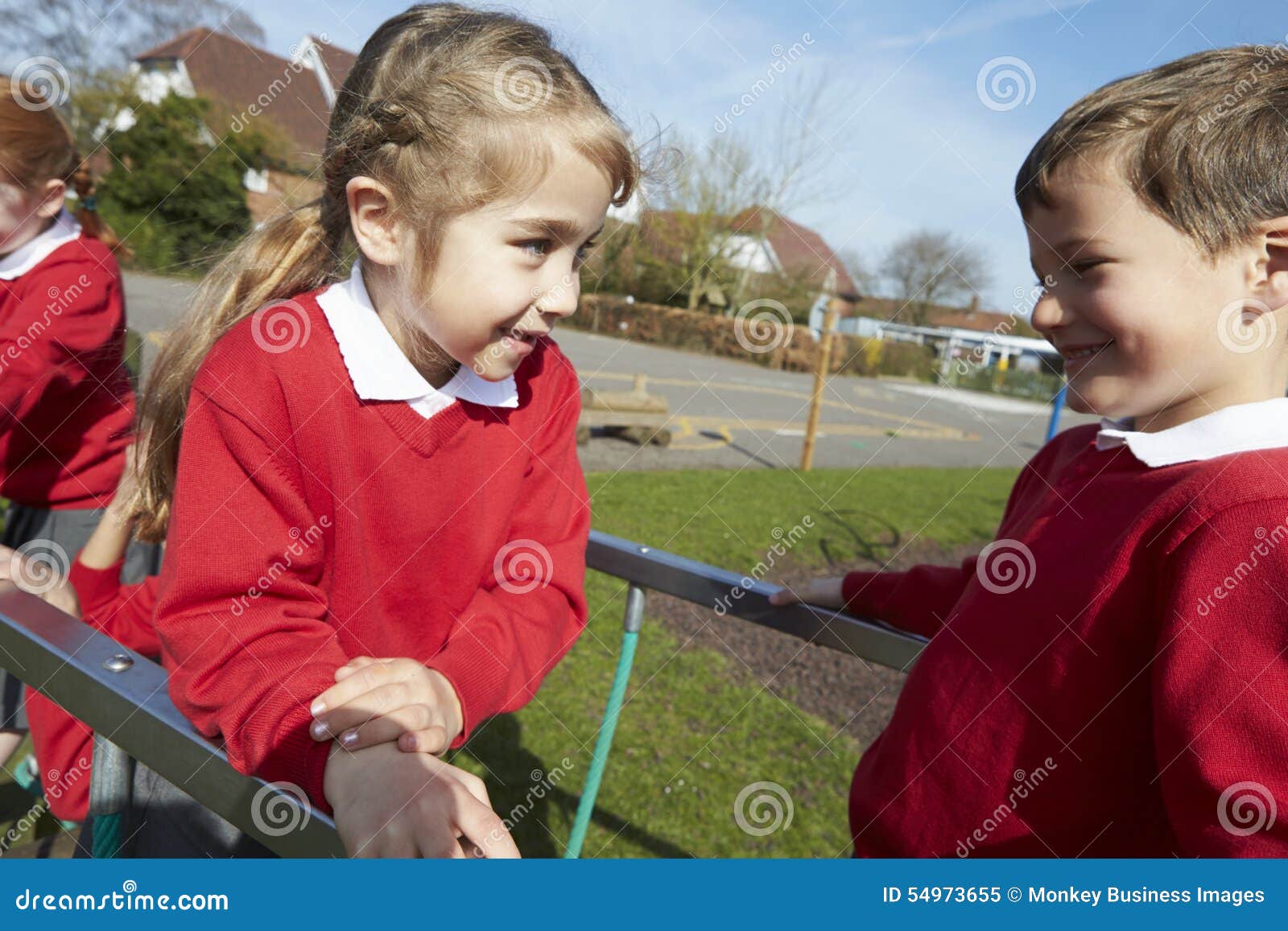 Elementary School Pupils on Climbing Equipment Stock Image - Image of ...