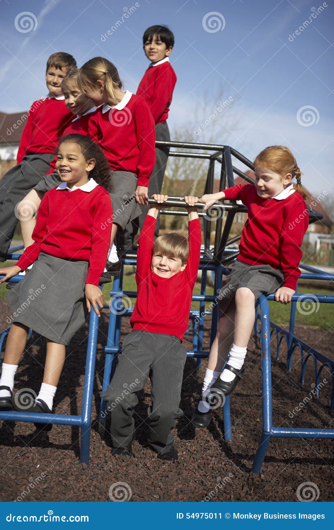 Elementary School Pupils on Climbing Equipment Stock Image - Image of ...