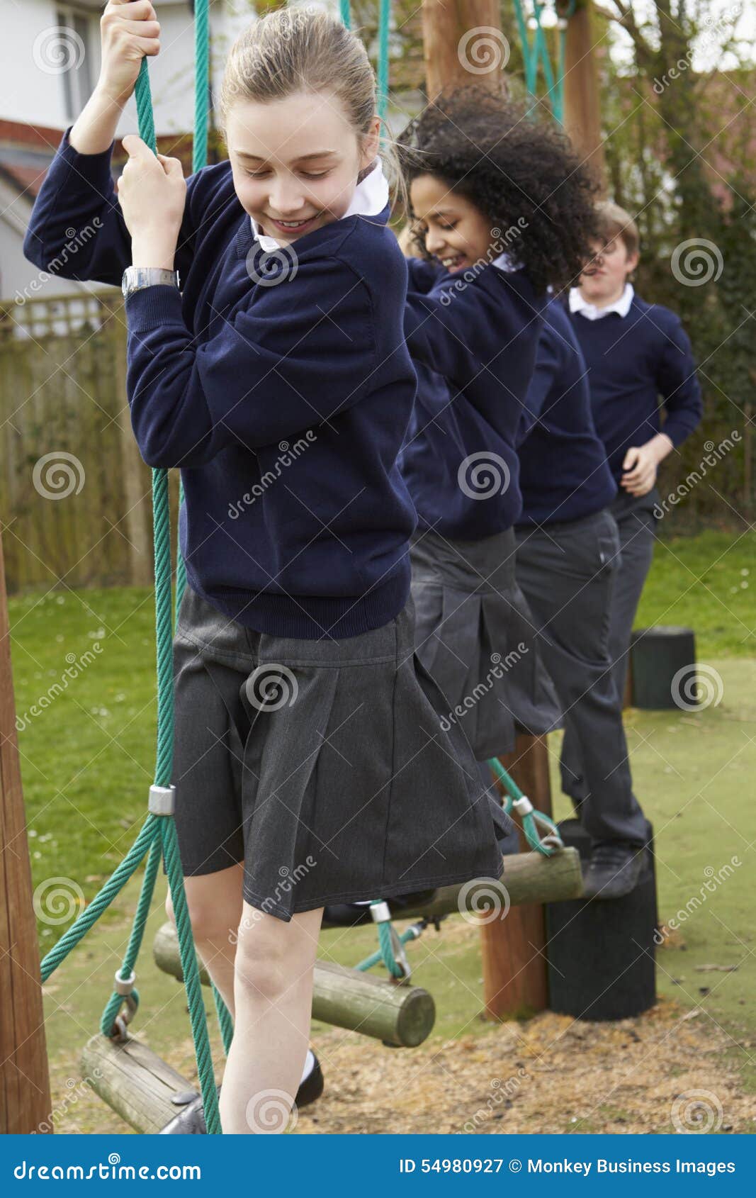 Elementary School Pupils on Climbing Equipment Stock Image - Image of ...