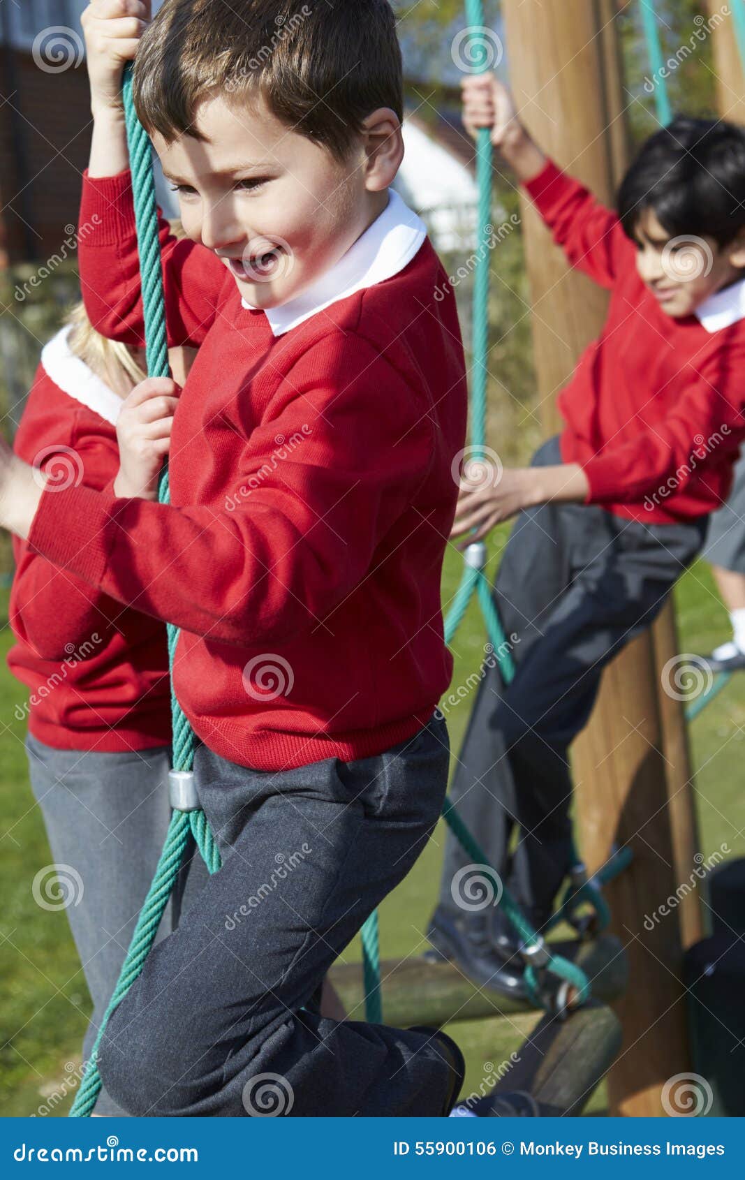 Elementary School Pupils on Climbing Equipment Stock Photo - Image of ...