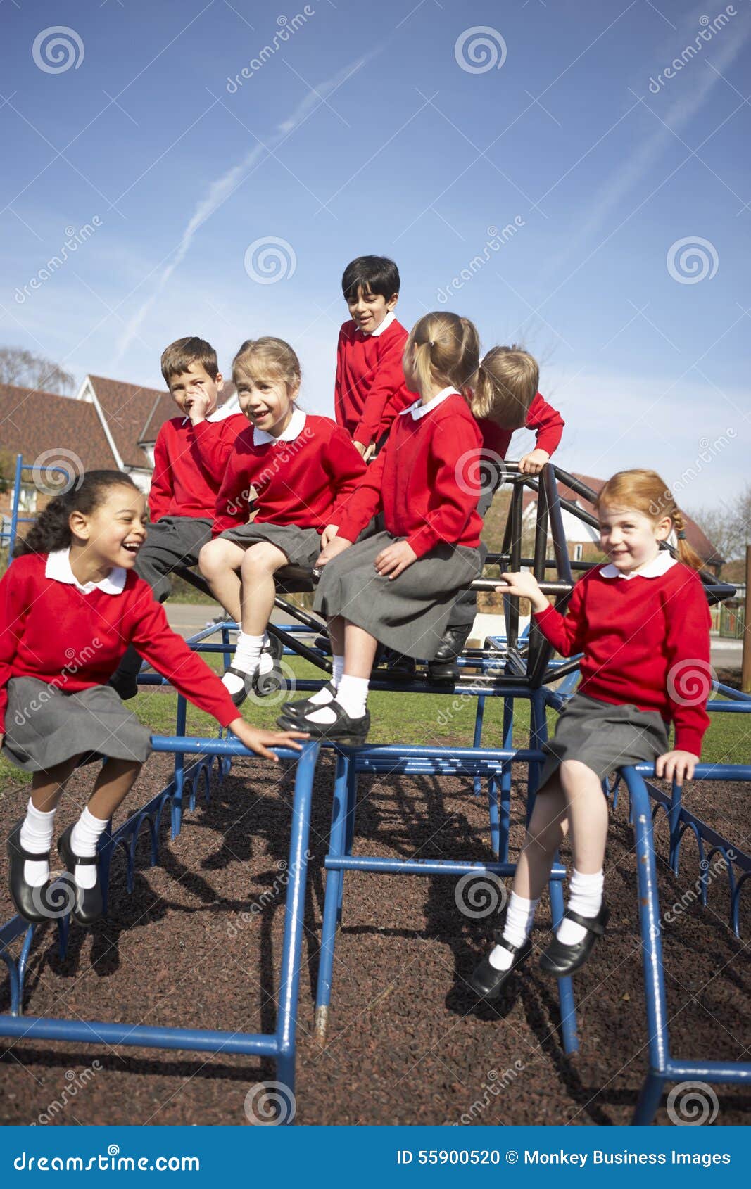 Elementary School Pupils on Climbing Equipment Stock Photo - Image of ...