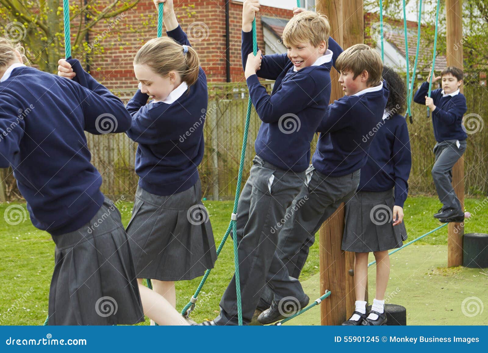 Elementary School Pupils on Climbing Equipment Stock Image - Image of ...