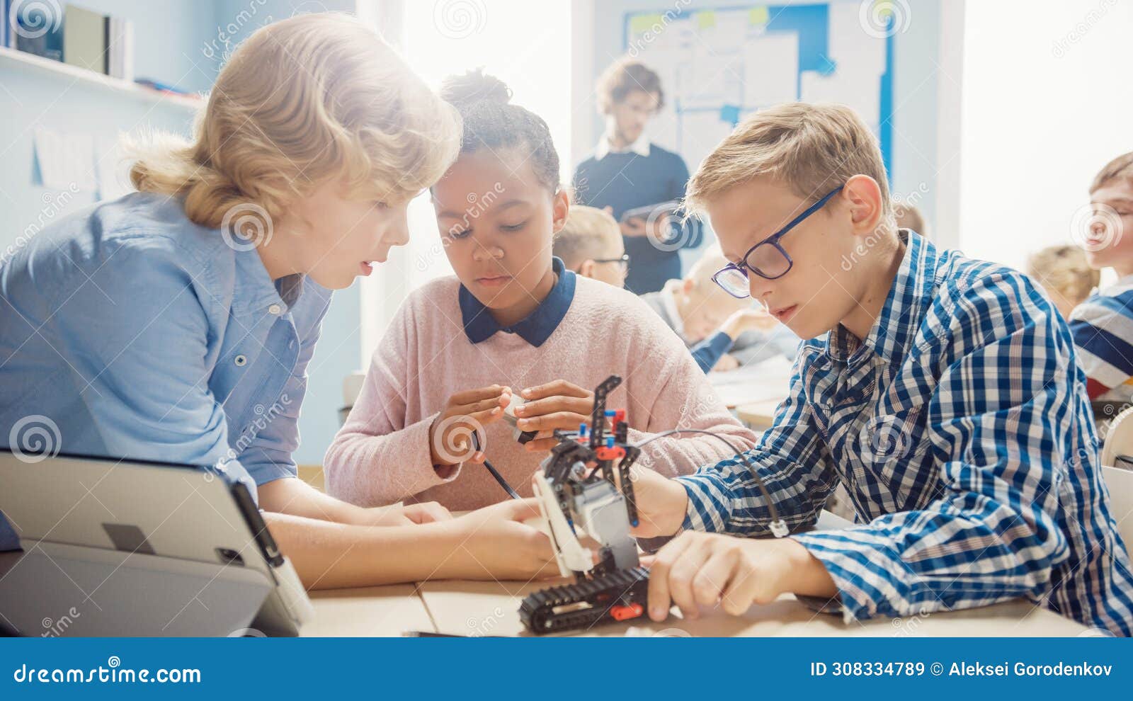 Elementary School Robotics Classroom: Diverse Group of Brilliant ...