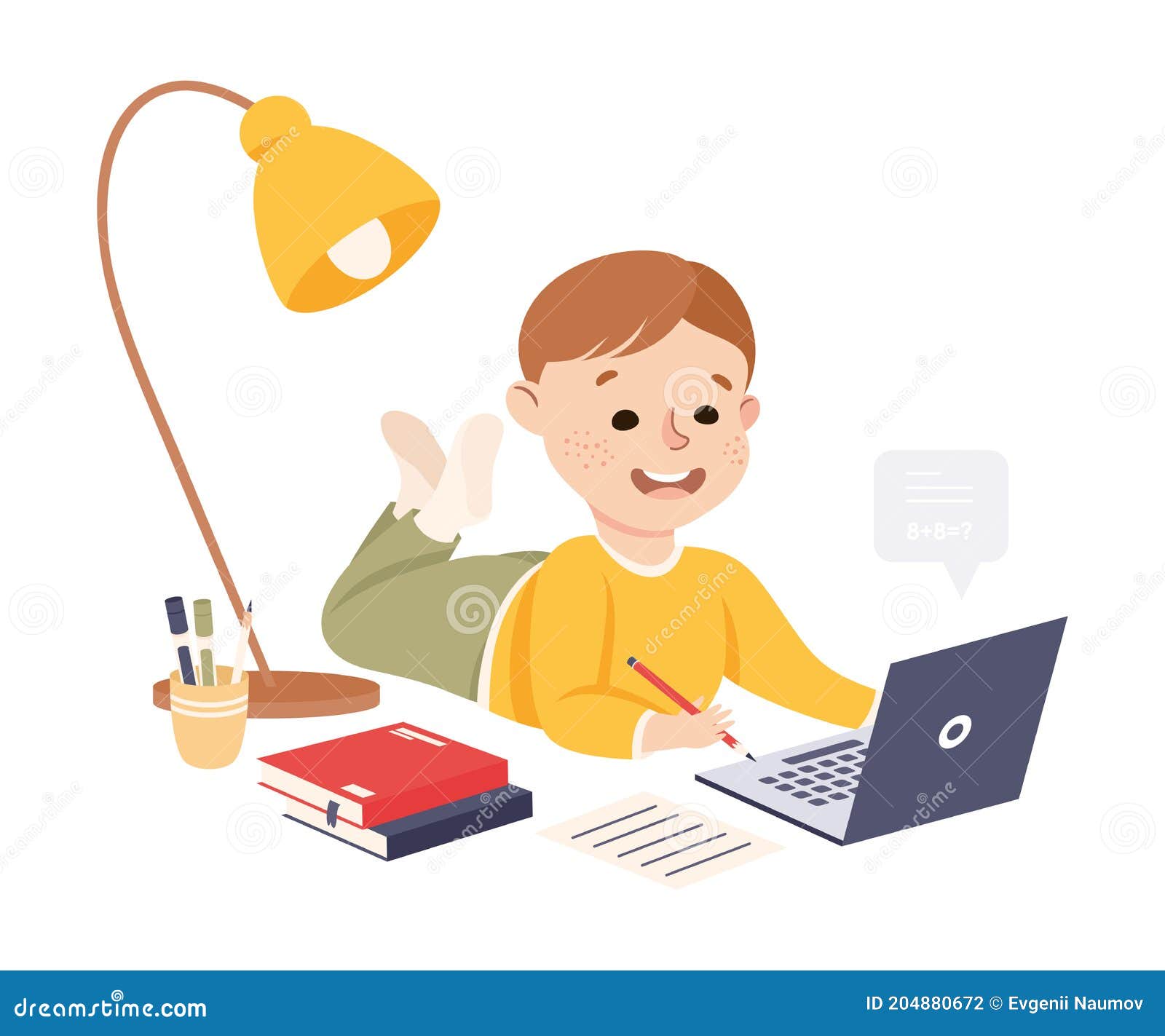 Elementary School Student Boy Studying Online Using Laptop Computer ...