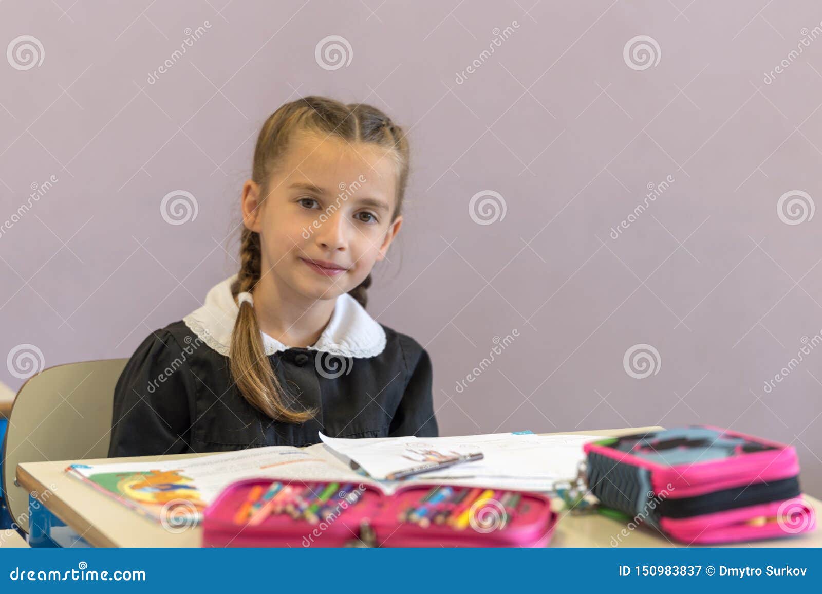 Elementary School Student in Classroom Stock Image - Image of portrait ...