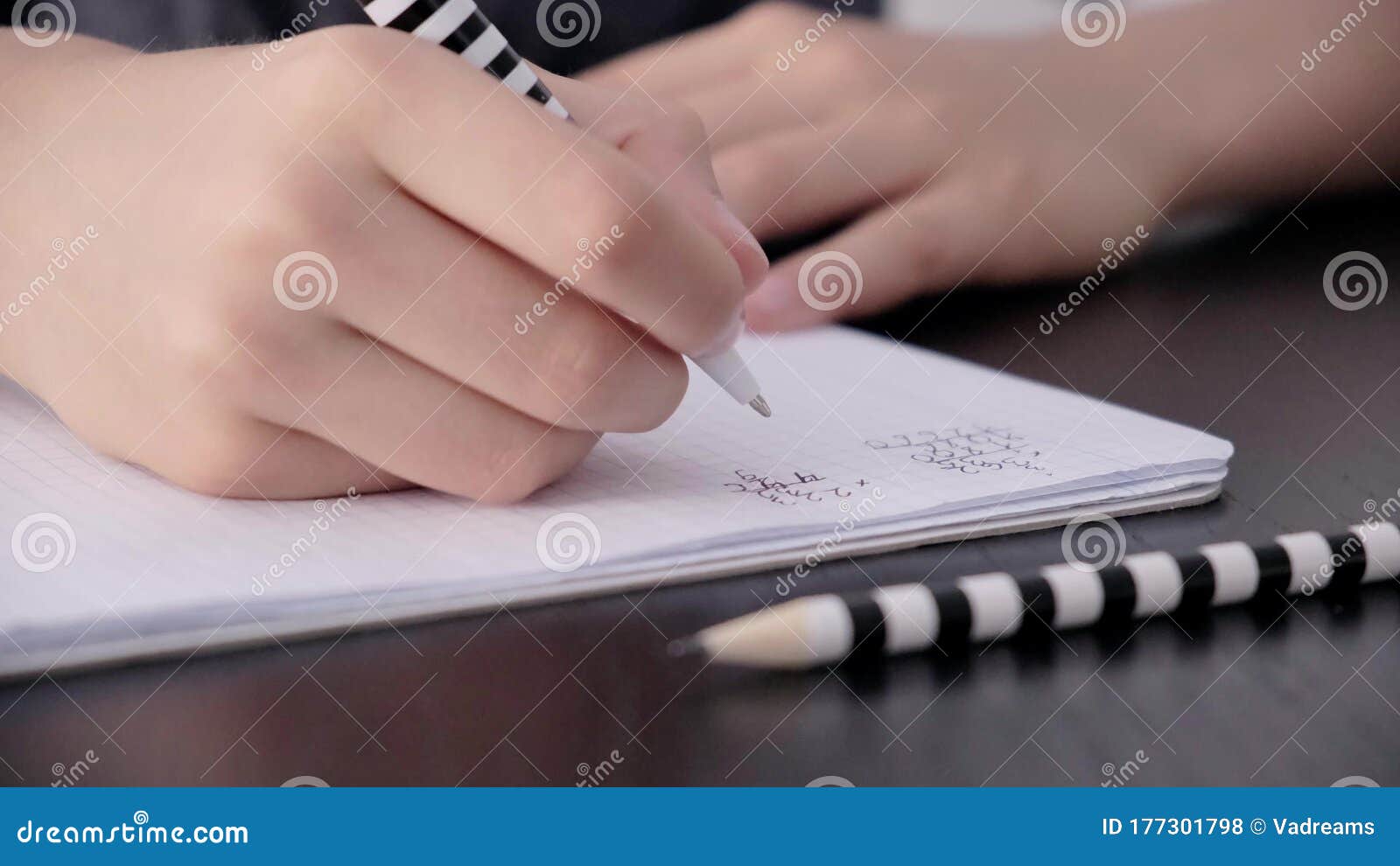 Elementary School Student Hand Doing Mathematics Homework Tasks at Home ...