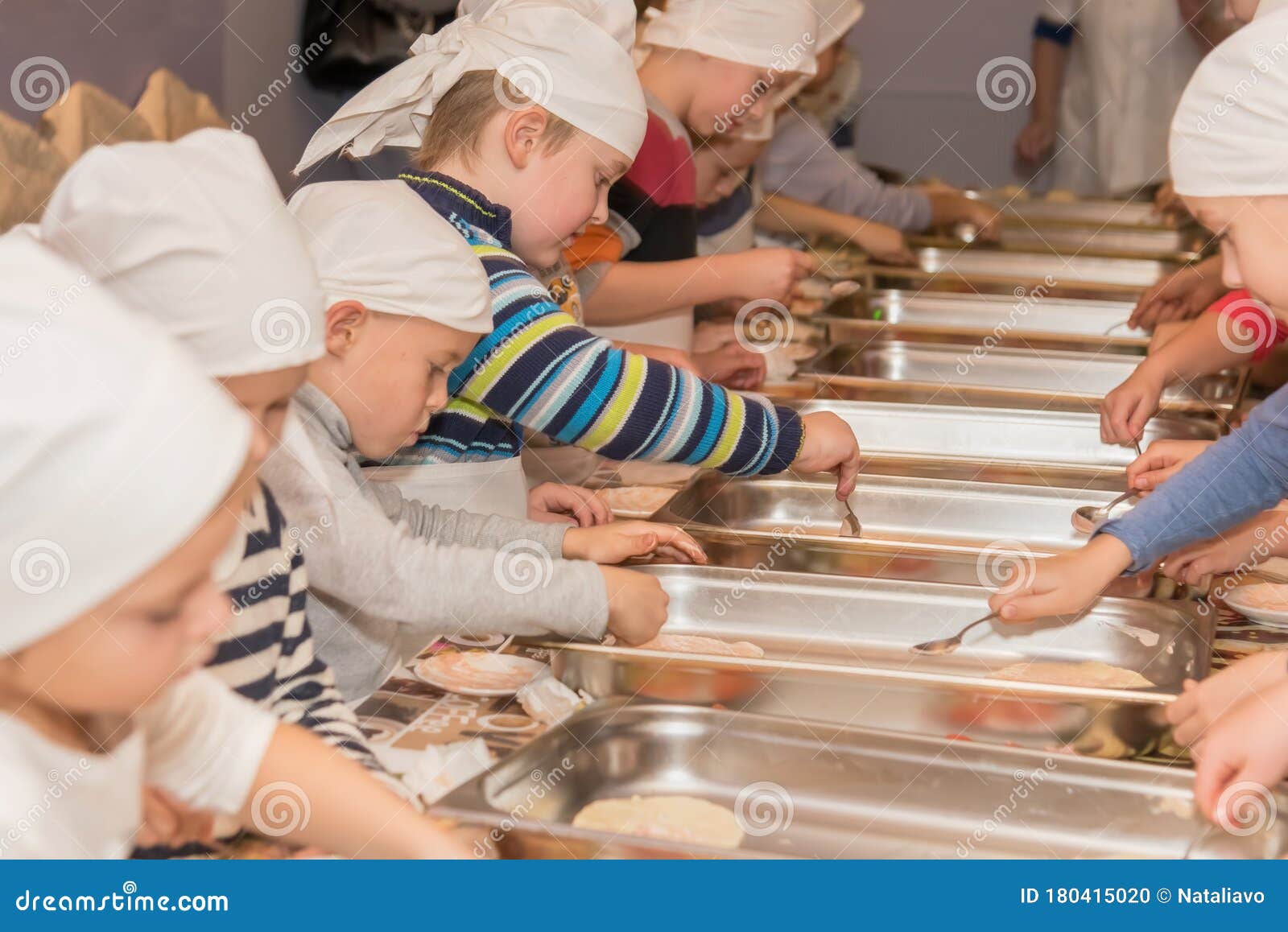 Elementary School Students Cook Pizza during Cooking Class Editorial ...