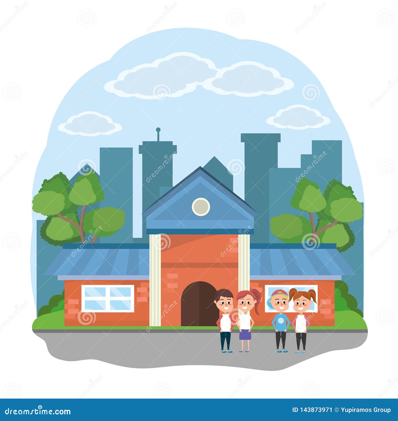 Elementary school cartoon stock vector. Illustration of primary - 143873971