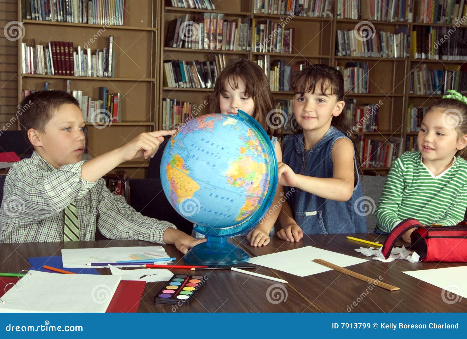 Elementary School Students Studying Stock Image - Image of girl, create ...