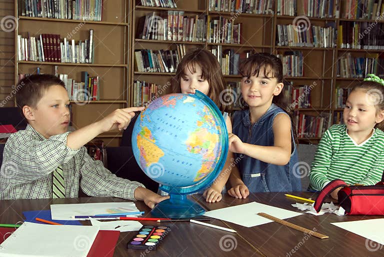 Elementary School Students Studying Stock Image - Image of girl, create ...