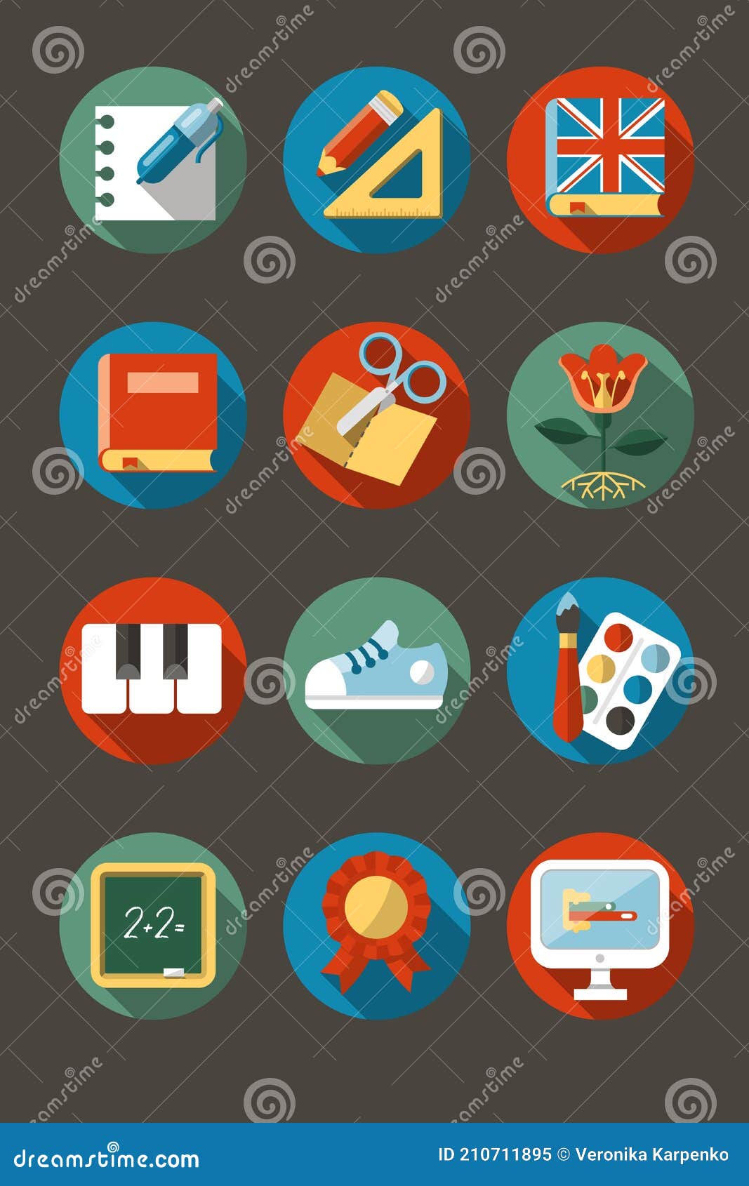 Elementary School Subjects Icon Set Stock Vector - Illustration of ...