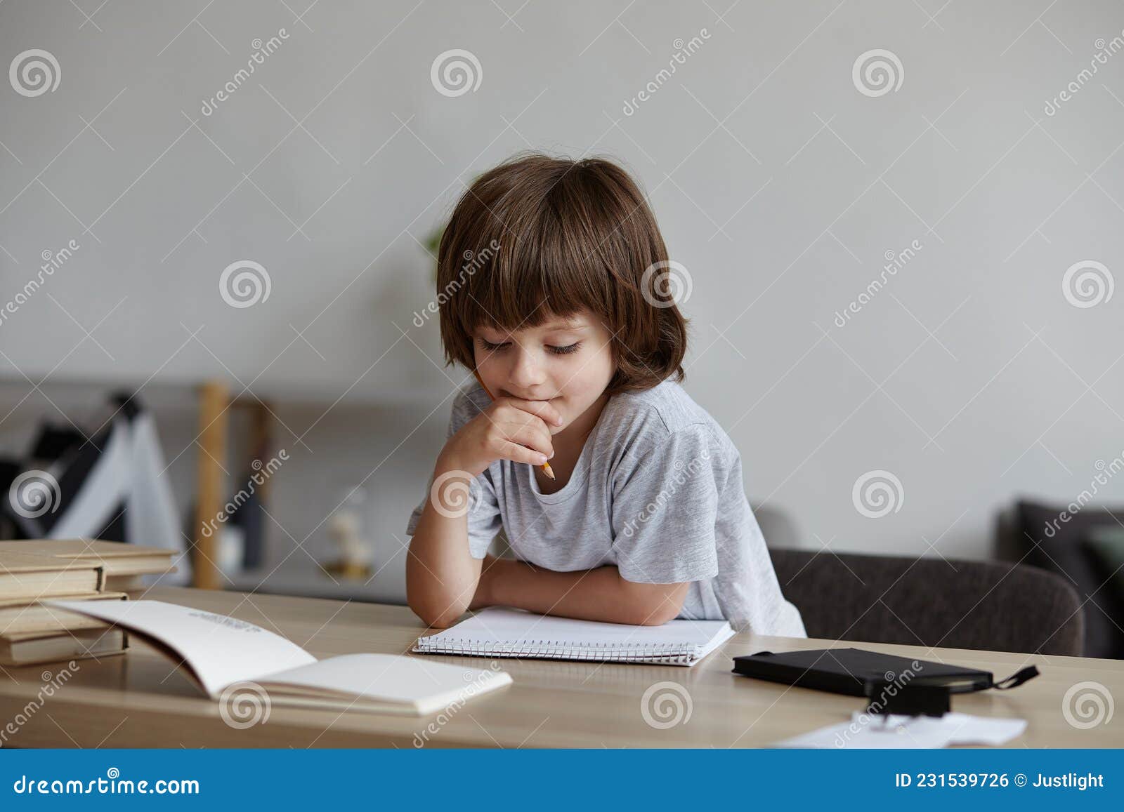 Ementary School Pupil Kid is Thinking Hard about Solving a Problem ...