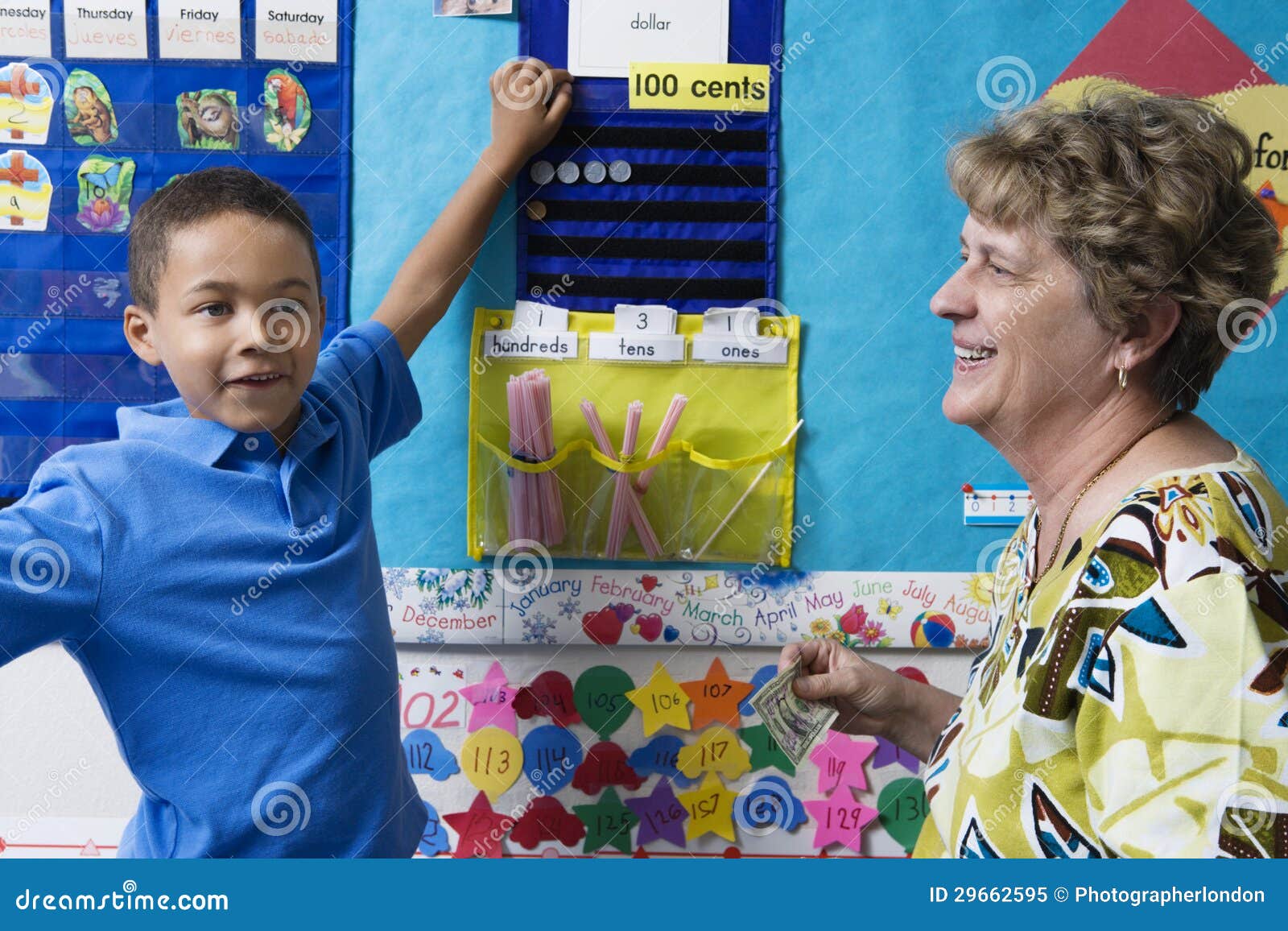 Elementary Student Learning To Count Money Stock Image - Image of ...
