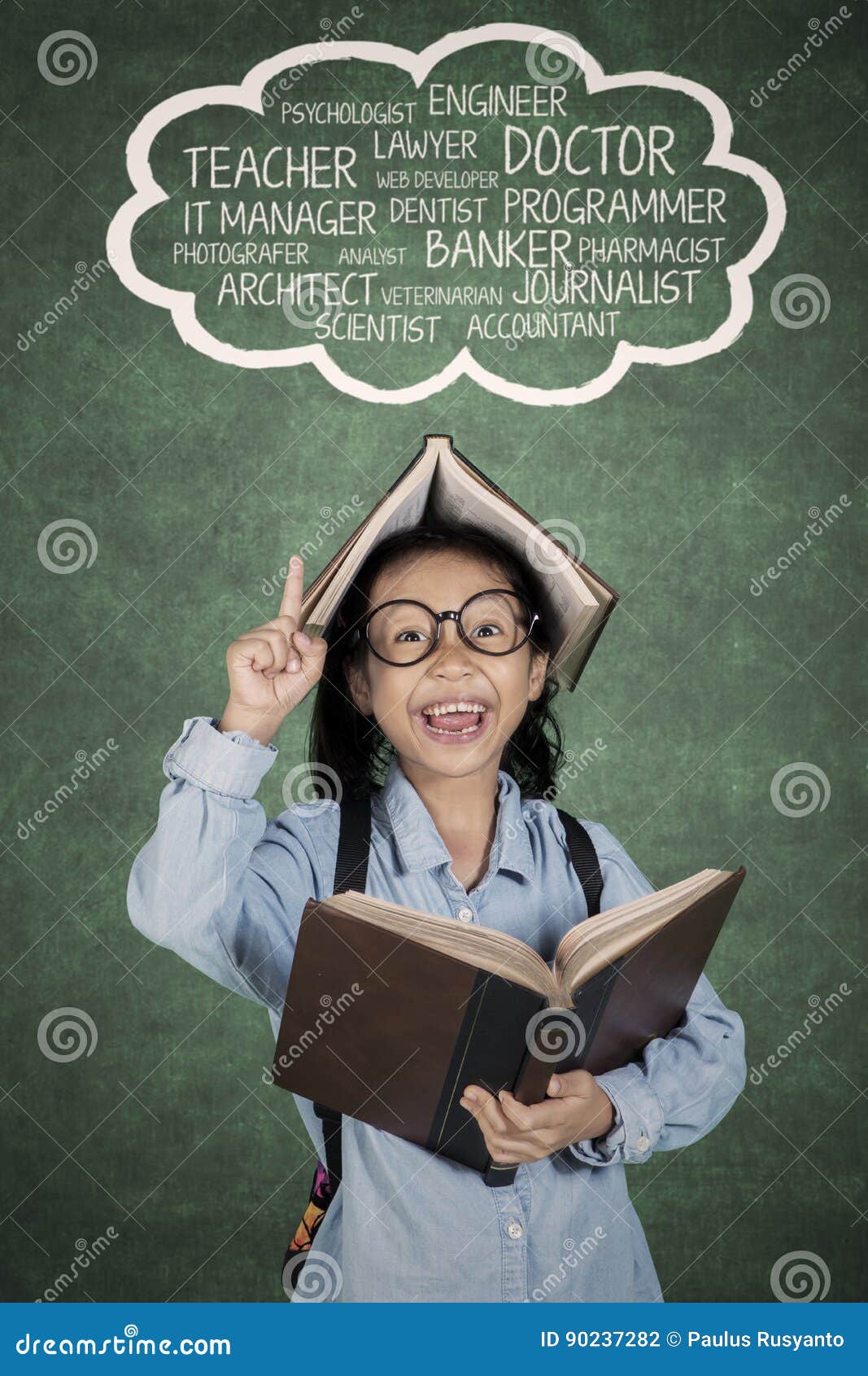 Elementary Student Pointing at Her Dreams Stock Illustration ...