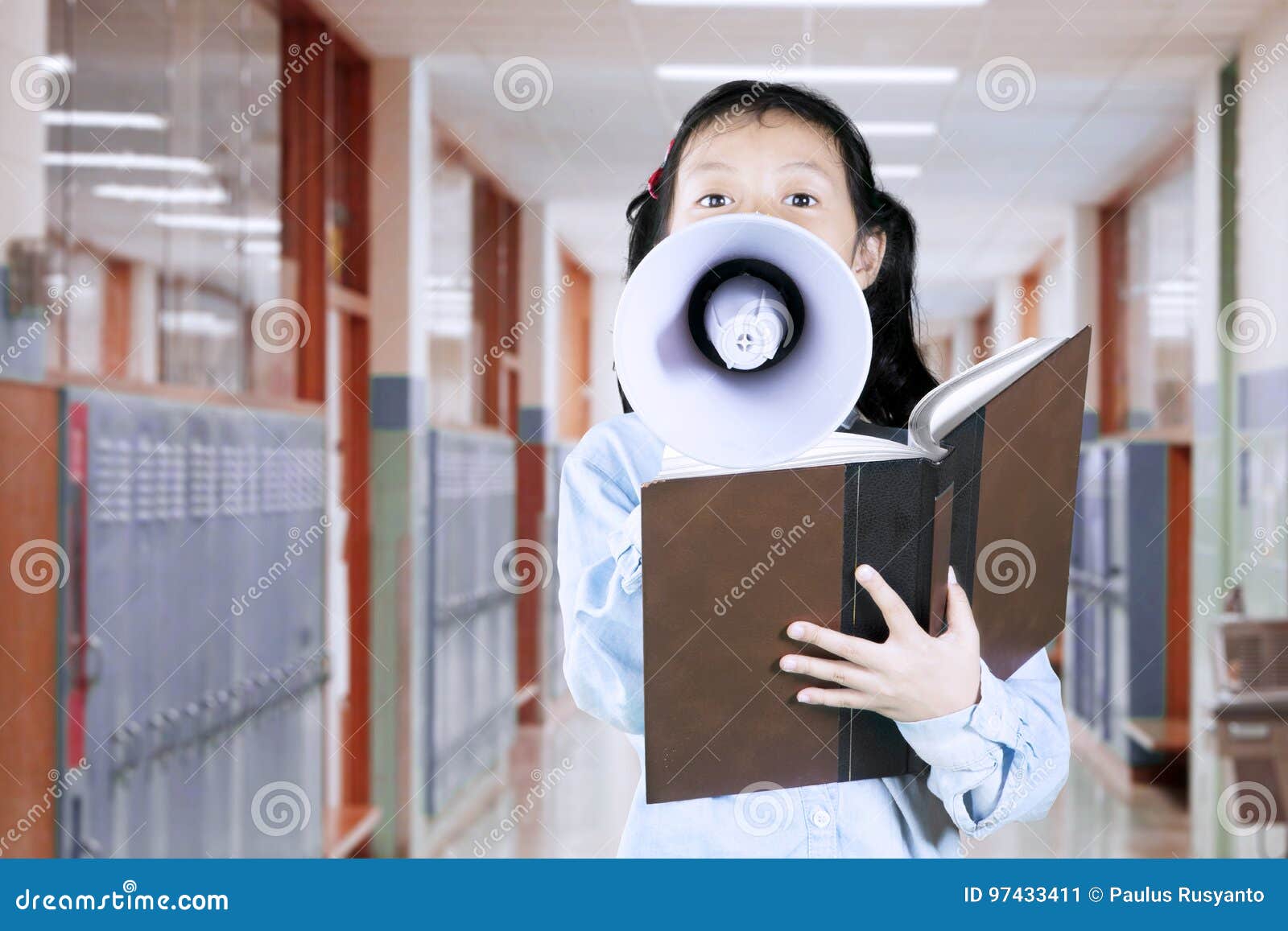 Elementary Student Using a Megaphone Stock Image - Image of alley ...