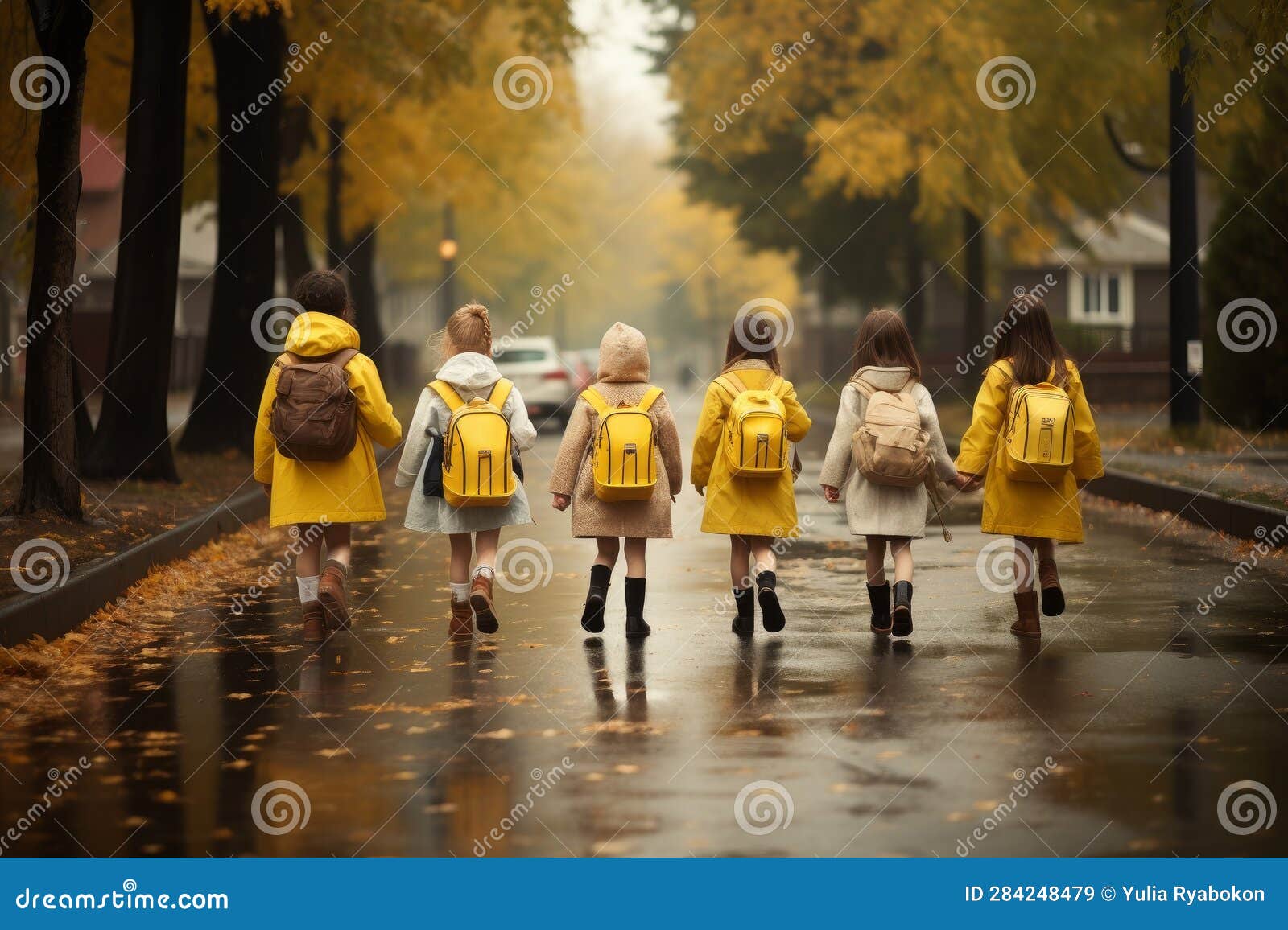 Elementary Students Walking School after Rain. Generate Ai Stock ...
