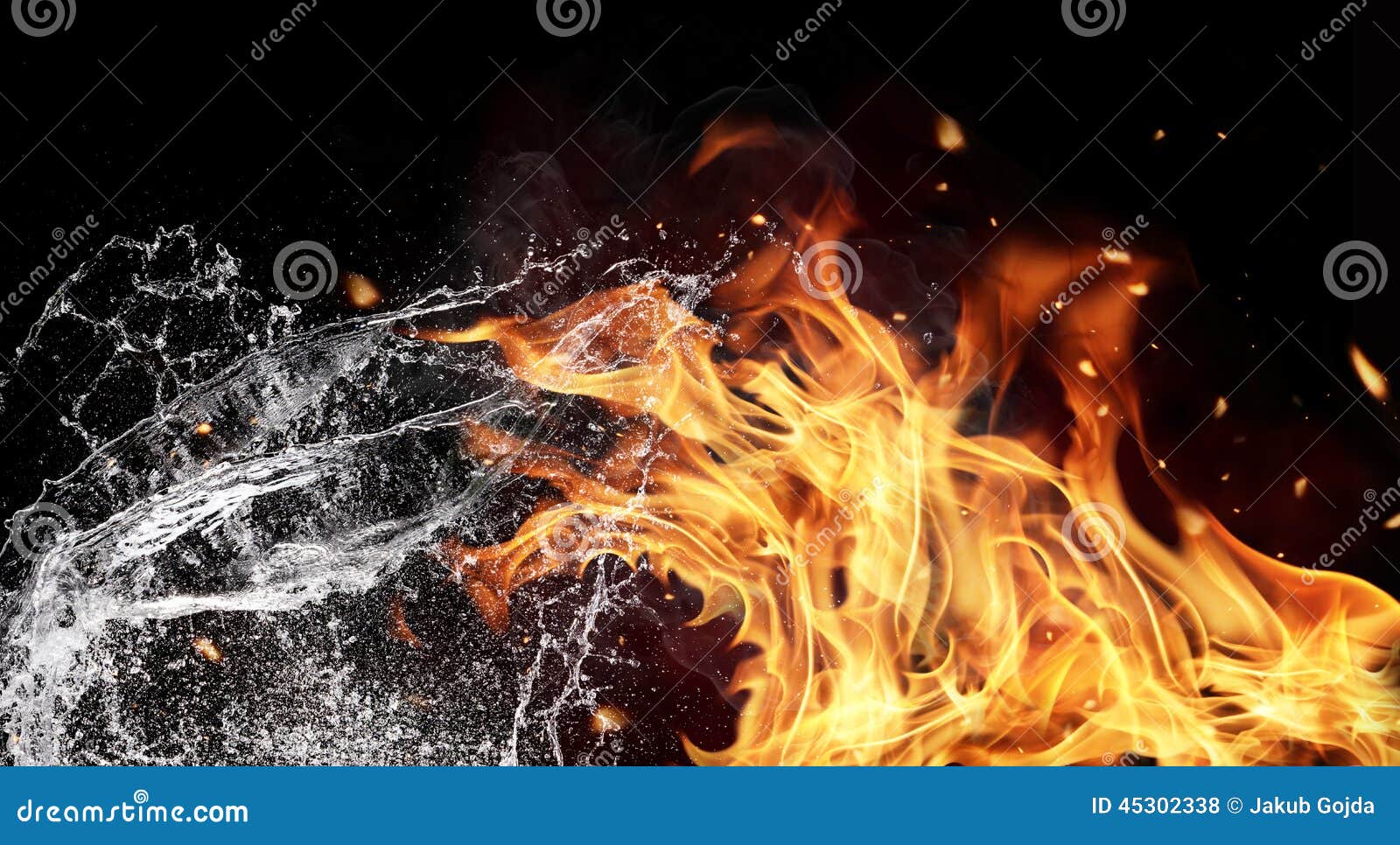 Elementi Dell'acqua E Del Fuoco Su Fondo Nero Fotografia Stock ...