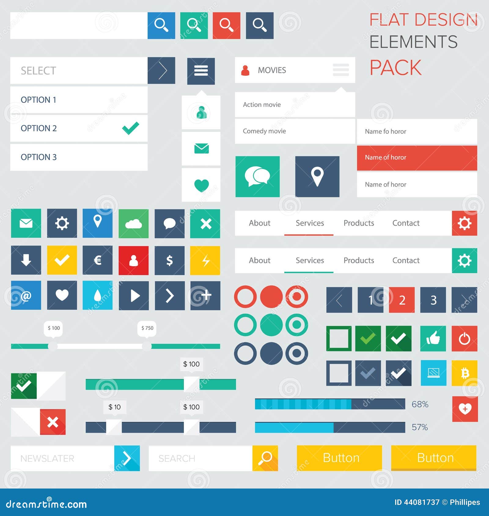 Elementi Piani Di Progettazione Del Corredo Di Ui Per Webdesign ...